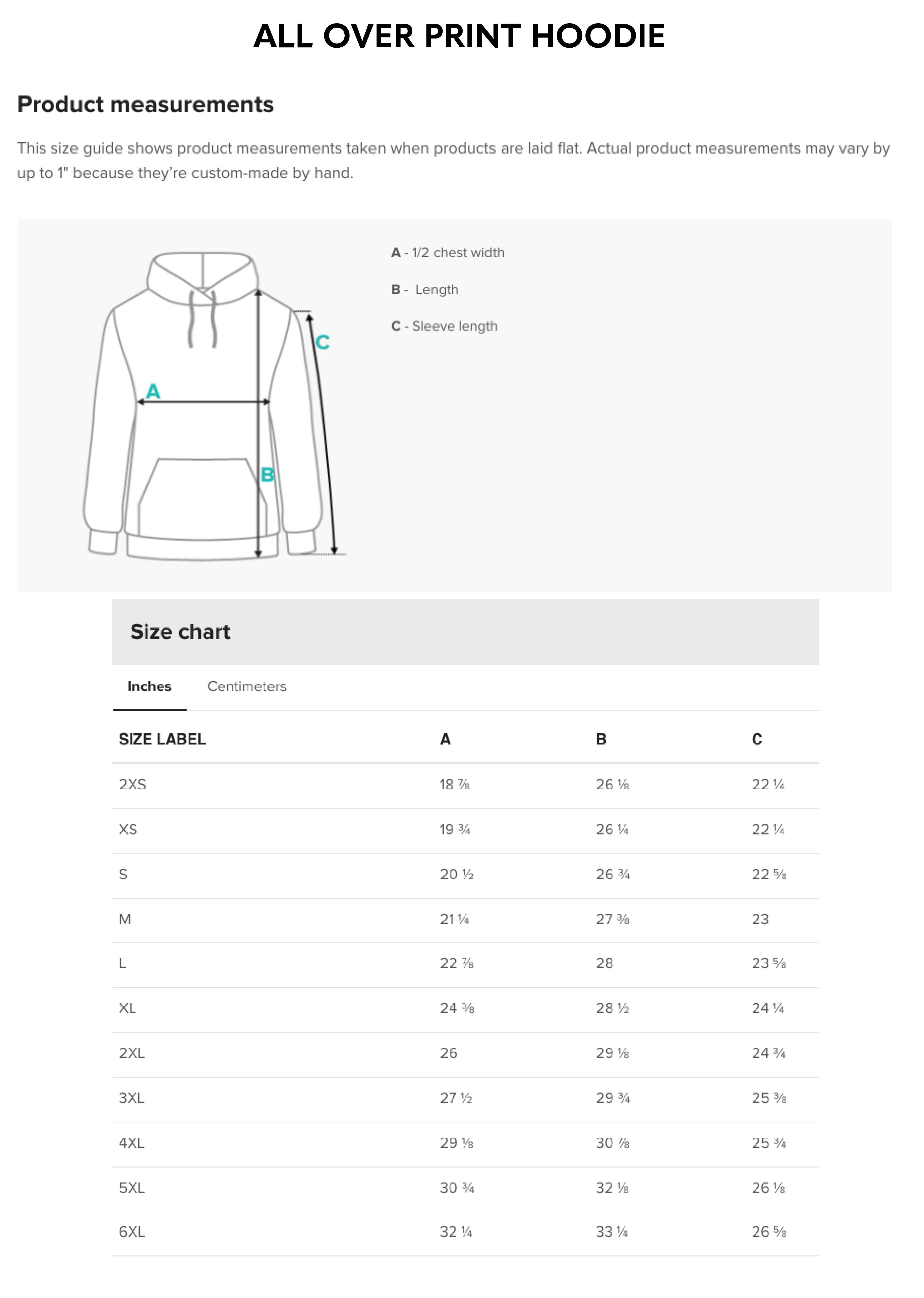 Size Charts – Noodlecat Studio