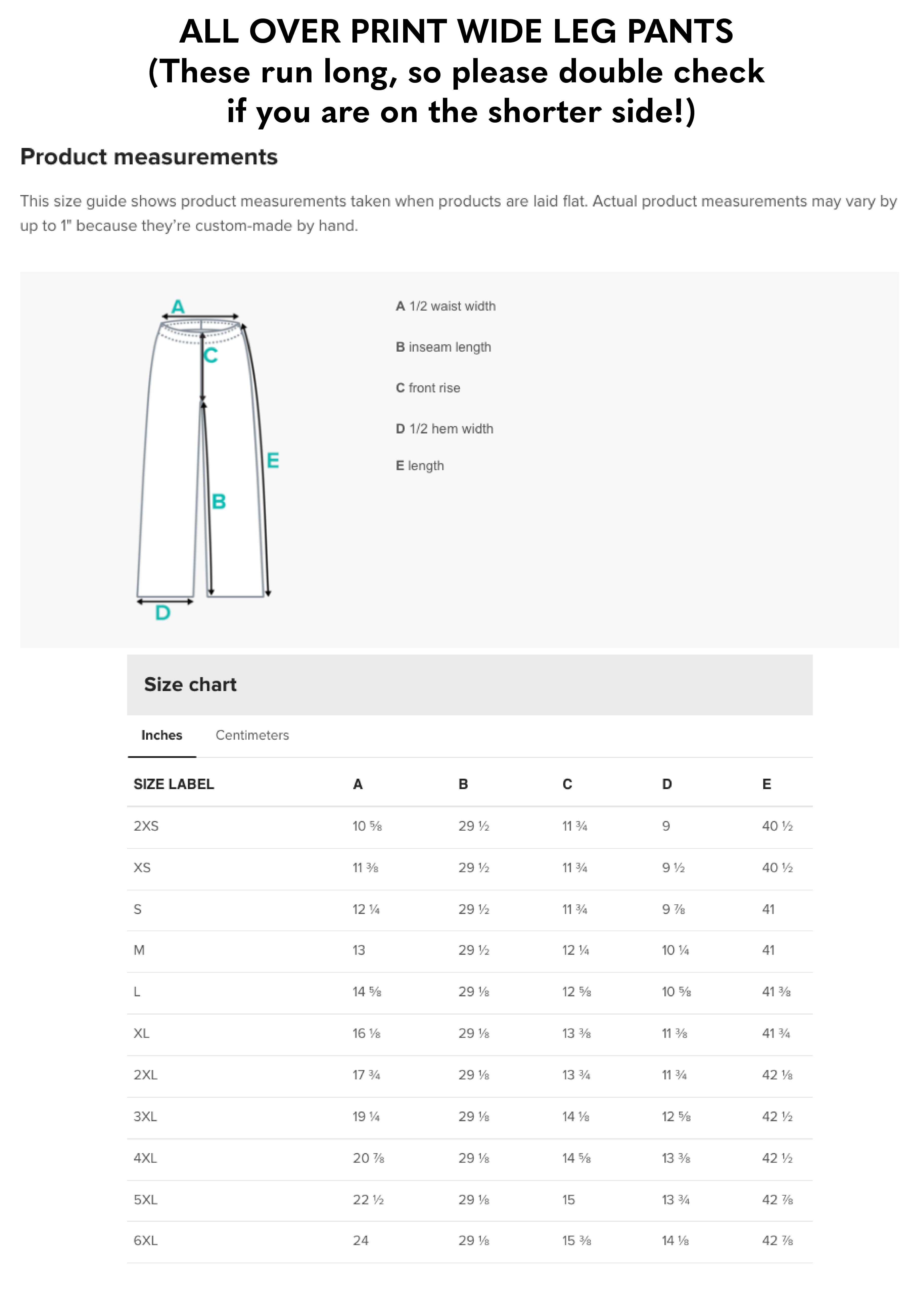 Size Charts – Noodlecat Studio